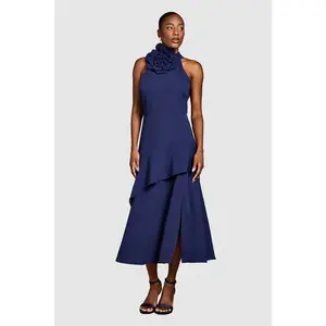 Coast High Neck Corsage Midi Dress - Navy