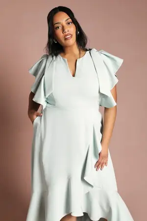 Coast Plus Flutter Sleeve Crepe Midi Dress