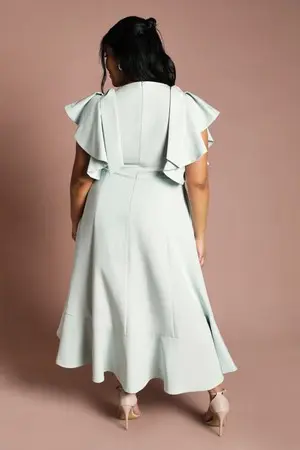 Coast Plus Flutter Sleeve Crepe Midi Dress