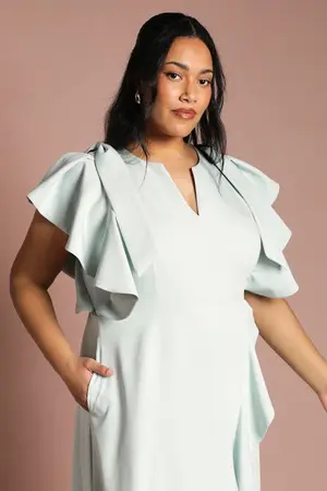Coast Plus Flutter Sleeve Crepe Midi Dress