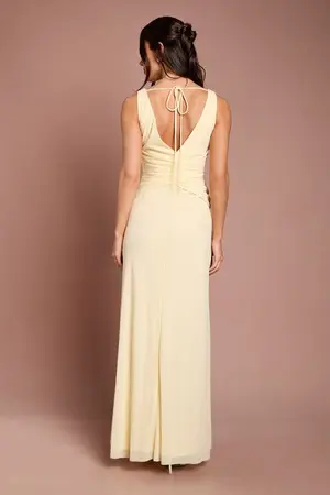 Coast Mesh Ruched Waist Maxi Dress - Lemon