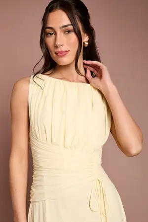 Coast Mesh Ruched Waist Maxi Dress - Lemon