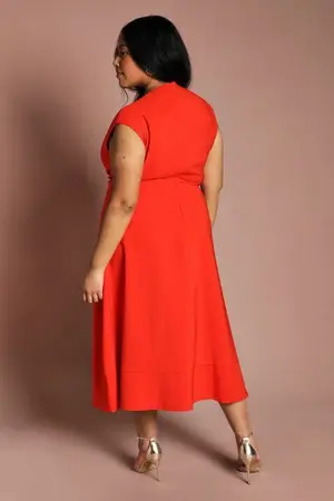 Coast Plus V-neck Belted Midi Dress - Flame Red