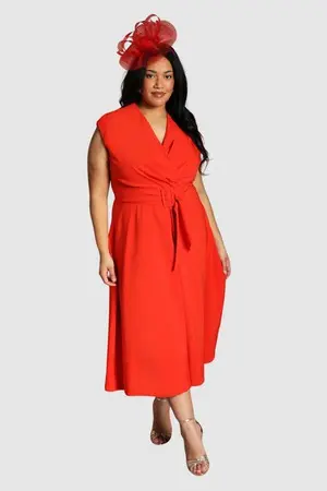 Coast Belted V-neck Midi Dress - Flame Red