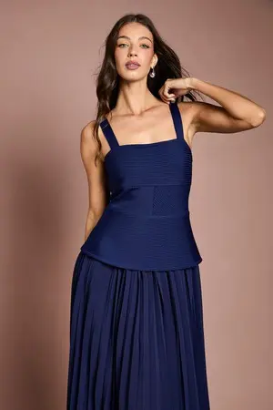 Coast Bandage Square Neck Pleated Midi Dress