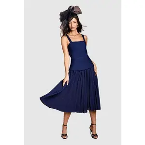 Coast Bandage Square Neck Pleated Midi Dress - Navy