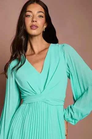 Coast Pleated Wrap Maxi Dress - Aqua