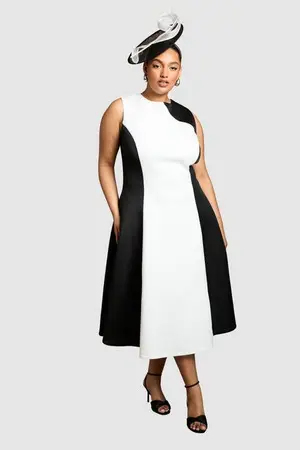 Coast Color Block Fit And Flare Midi Dress - Mono