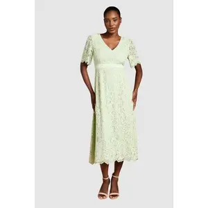 Coast Scallop Hem V-neck Lace Midi Dress - Sage