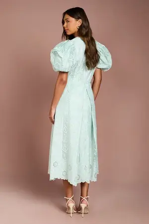 Coast Lace Puff-sleeve V-neck Midi Dress