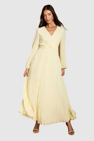 Coast Pleated Wrap V-neck Maxi Dress - Lemon