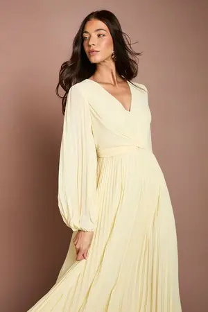 Coast Pleated Wrap V-neck Maxi Dress - Lemon