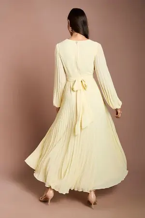 Coast Pleated Wrap V-neck Maxi Dress - Lemon