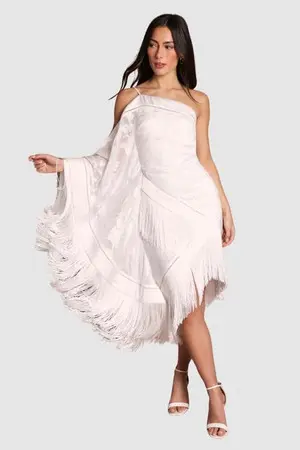 Coast Asymmetric Fringe One-shoulder Dress - Ivory