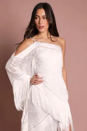 Coast Asymmetric Fringe One-shoulder Mini Dress