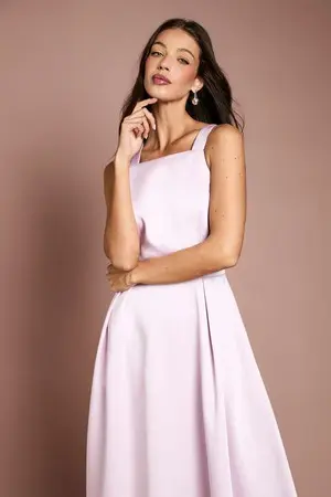 Coast Fit & Flare Square Neck Midi Dress With Bow Shoulder Straps