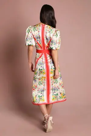 Coast Satin Scarf Print V-neck Midi Dress