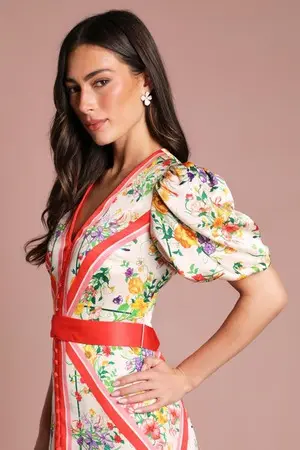 Coast Satin Scarf Print V-neck Midi Dress