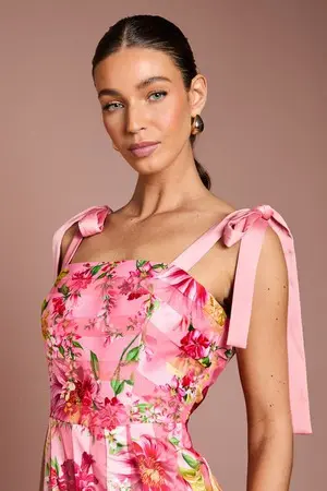 Coast Printed Organza Bow Maxi Dress