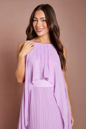 Coast Cape Sleeve Pleated Maxi Dress