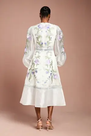 Coast Embroidered Blouson Sleeve Midi Dress