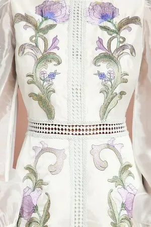Coast Embroidered Blouson Sleeve Midi Dress