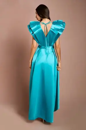 Coast V-neck High-low Midi Dress With Architectural Frill Sleeves