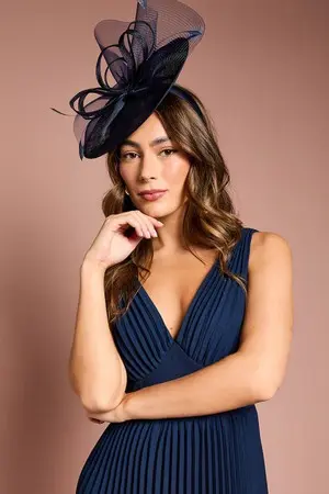 Coast Plunge Neck Pleated Maxi Dress - Navy