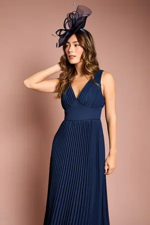 Coast Plunge Neck Pleated Maxi Dress - Navy