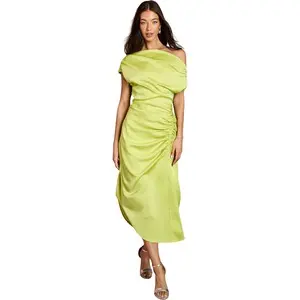 Coast One-shoulder Draped Satin Midi Dress - Olive