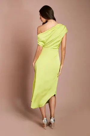 Coast One-shoulder Draped Satin Midi Dress - Olive