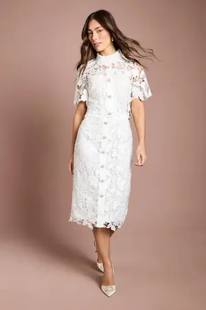 Coast Lace Detail Short Sleeve Collared Shirt