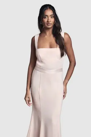 Coast Square Neck Satin Maxi Dress With Wide Straps And Bow Detail - Blush