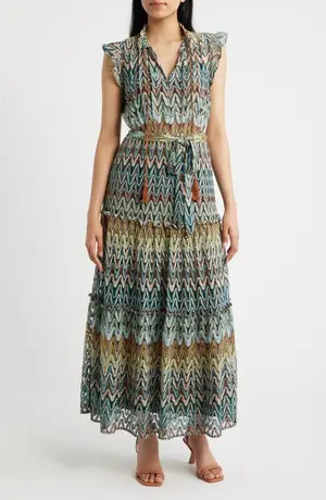 Julia Jordan Zigzag Sleeveless Maxi Dress - Green Multi