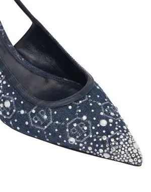 Philipp Plein Monogram Strass Denim Mid Heels Slingbacks