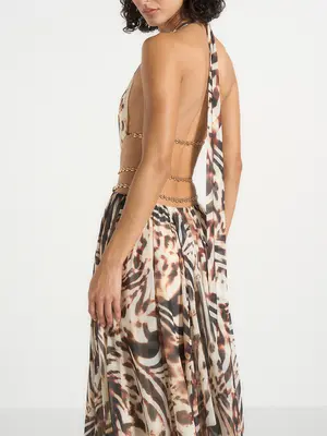 Manière De Voir Chain Belt Cut-out Halter Maxi Dress - Beige/brown