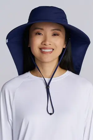 Coolibar Safeshade Wide Brim Sun Hat With Neck Flap - Navy