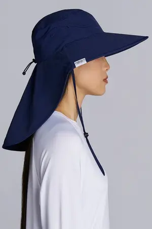 Coolibar Safeshade Wide Brim Sun Hat With Neck Flap - Navy