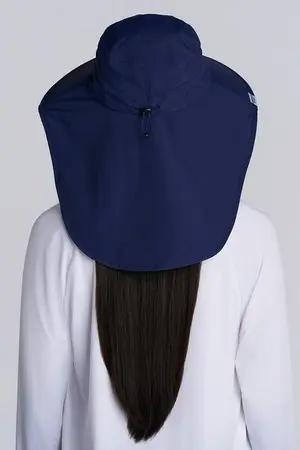 Coolibar Safeshade Wide Brim Sun Hat With Neck Flap - Navy