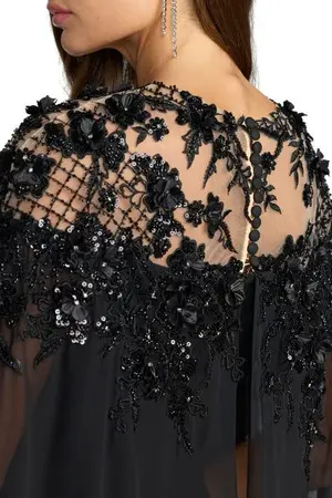 Mac Duggal Embellished Chiffon Cape Gown