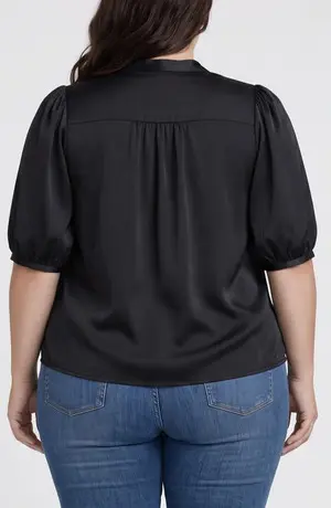 LIVERPOOL Tie Neck Puff Sleeve Satin Top