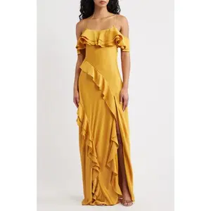 Lulus Aviva Cold Shoulder Maxi Dress - Marigold