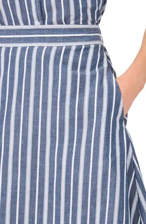 Halogen Striped Cotton Pull-on Midi Skirt