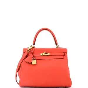 Hermès Kelly Handbag Orange Swift With Gold Hardware 25 - Red