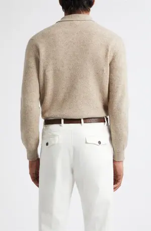 Eleventy Nepped Wool Polo Sweater