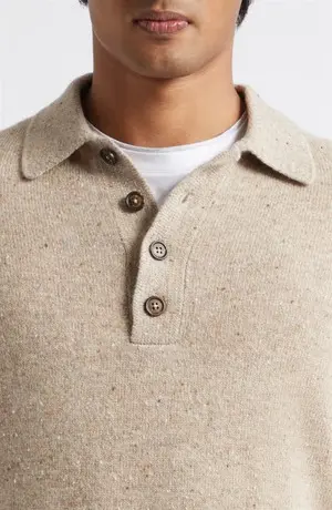 Eleventy Nepped Wool Polo Sweater
