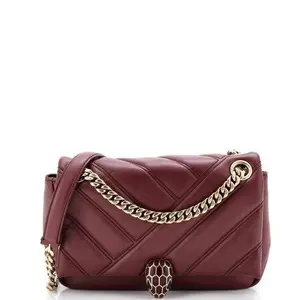 BVLGARI Serpenti Cabochon Shoulder Bag Diagonal Quilted Leather Small - Red