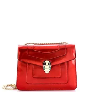 BVLGARI Serpenti Forever Square Shoulder Bag Metallic Leather Small - Red