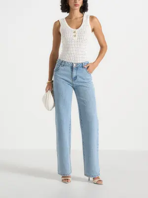 Manière De Voir Calista Line Art Straight Leg Jeans - Mid Blue