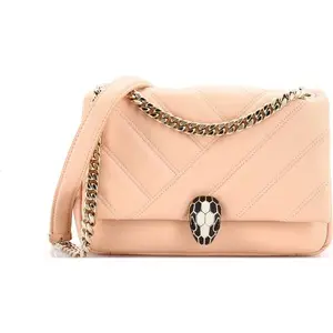 BVLGARI Serpenti Cabochon Shoulder Bag Diagonal Quilted Leather Small - White